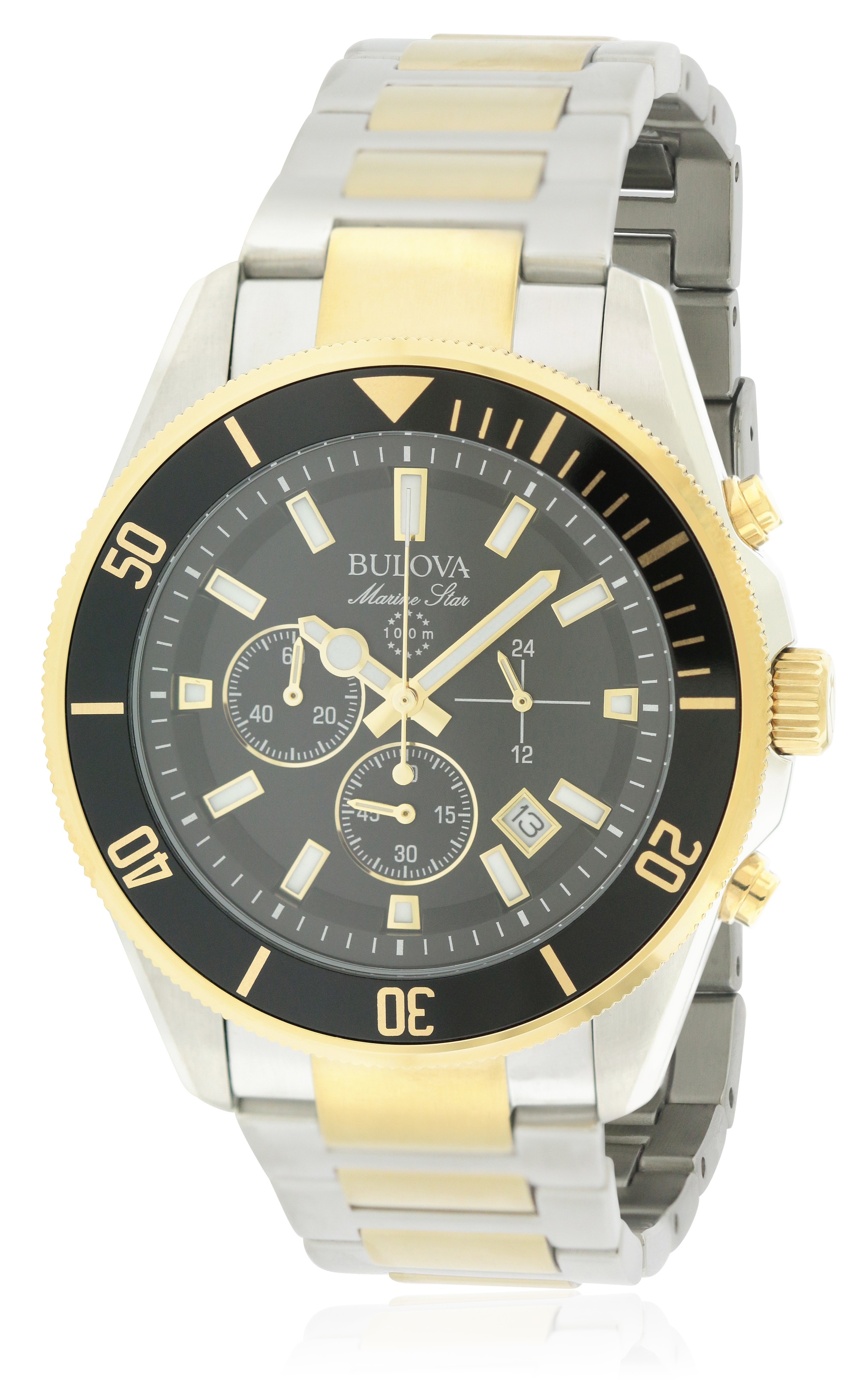 Pre-owned Bulova Two-tone Stainless Steel Chronograph Mens Watch 98b249 ...